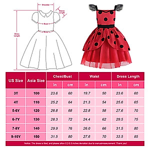 ReliParty Ladybug Dress for Girls with Mask and Bag Costume for Kids Dress Up Costume Birthday Halloween Christmas,140