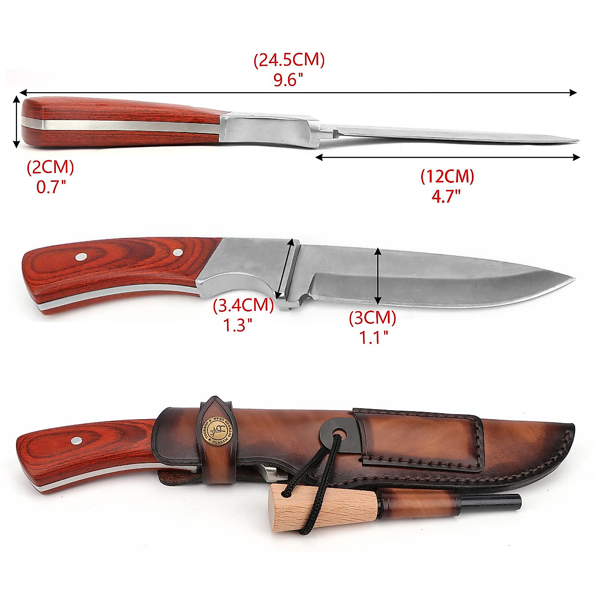 Tourbon Leather Fixed Blade Knife Sheath with Fire Starter Slot for Outdoor Hunting Bushcraft Camping