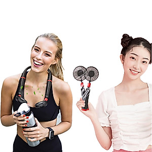 Howkes Handheld and Neck Fans, 2 in 1 Hand and Wearable Fan, 4000 mAh Battery, USB Charge, 3 Speed with Display Screen, (Black Red)