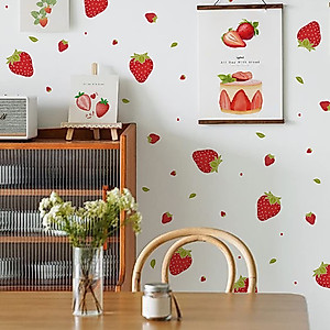 Buer Homie Strawberry Stickers for Wall, 48 PCS 4 Sheets, Fruits Kitchen Decor, Strawberry Wall Decor for Bedroom Bathroom Classroom Nursery Room,Strawberry Decals for Backdrop