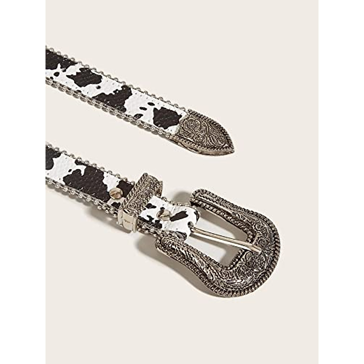 Verdusa Women's Cow Print Leather Belts Vintage Weatern Waist Belt Black and White 80