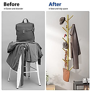 Omsaca Wall Mounted Coat Rack, Hat Tree For Wall, Modern Metal Wall Clothes Rack, Purse Rack With 11 Hooks, Space Saving And Easy Installation, Suitable For Living Room, Bedroom, Entryway-Tree Golden