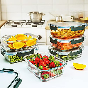 KOMUEE 5 Packs 36 oz Glass Food Storage Containers, Glass Meal Prep Containers with Lids, Airtight Glass Lunch Bento Boxes, BPA Free, Leak Proof, Microwave, Oven, Freezer and Dishwasher Friendly