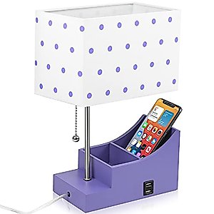 KAYBELE Kids Lamp for Bedrooms, Bedside USB Table Lamps, Purple Nightstand with Storage Base, Small Desk Lamp for Room Decor, Rotatable Lampshade(Without Bulb)