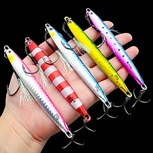 FREGITO Fishing Jigs Vertical Saltwater Jigs Vertical Jigging Spoon Fishing Tuna Lures Boat Fishing Artificial Lures for Tuna, Grouper, Dogtooth, Snapper, Bass, Salmon/60g, 80g,120g (5pcs-60g)
