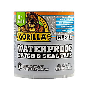 Gorilla Waterproof Patch & Seal Tape, 4" x 8', Clear, (Pack of 2)
