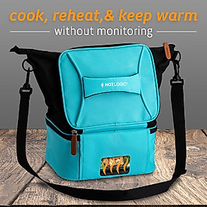 HOTLOGIC Mini XP Portable Electric Lunch Box Food Heater - Expandable Food Warmer Tote and Heated Lunchbox for Adults Work/Car/Home - Easily Cook, Reheat, and Keep Your Food Warm - TEAL - 120V