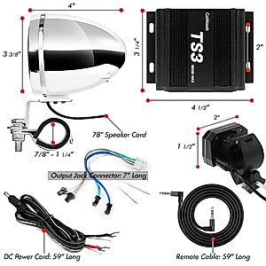 GoHawk TS3 Motorcycle Weatherproof Bluetooth Speakers 7/8-1.25 in. Handlebar Mount MP3 Music Player Sound Audio Stereo Amplifier System ATV AUX, USB, Micro SD, FM Radio 2-Speaker