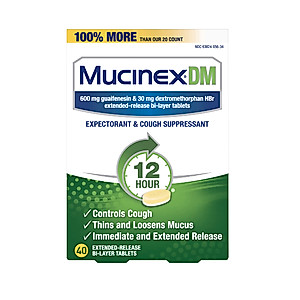 Mucinex DM 12-Hour Expectorant and Cough Suppressant Tablets, 40 ct (Pack of 2)