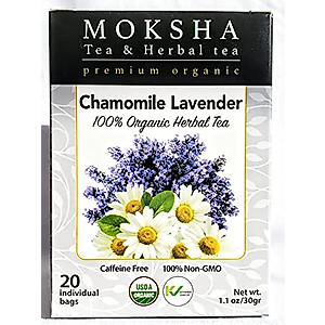 Organic Chamomile Tea with Lavender made with Pure Egyptian Chamomile & Lavender- 20 Organic Tea Bags Moksha Ayurveda