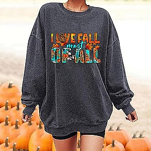 iHPH7 Sweatshirt for Women I love fall most ofall Loose Fit Hoodies Fall Pumpkin Shirt Crewneck Oversize Lightweight Pullover