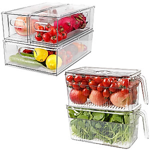 loobuu 5 Pack Refrigerator Organizer Bins with Pull-out Drawer Produce Saver Containers for Refrigerator Stackable Food Storage Container for Fridge