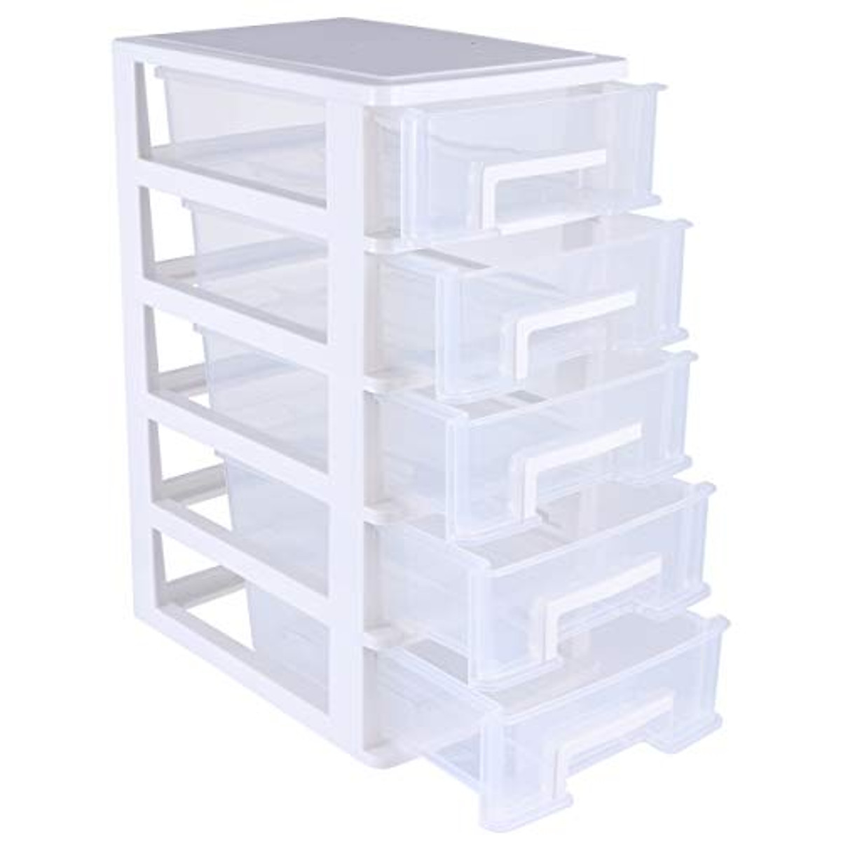 SAFIGLE Mini Plastic Drawers Organizer 5 Drawer Storage Organizer Plastic Storage Bins with Drawers Space Saving Small Plastic Drawers for Crafts Small Tools Sationary and Hardware