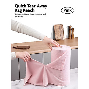Fantasticlean Microfiber Cloths in a Roll, Reusable Washable Tear Away Cleaning Rag Towels, for Car, House, Garage or Kitchen, 12" x 12", 40 Pack (Pink)