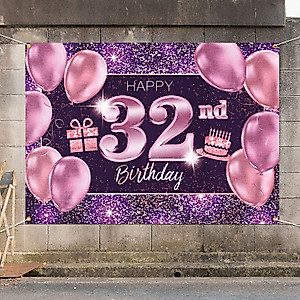 PAKBOOM Happy 32nd Birthday Banner Backdrop - 32 Birthday Party Decorations Supplies for Women - Pink Purple Gold 4 x 6ft