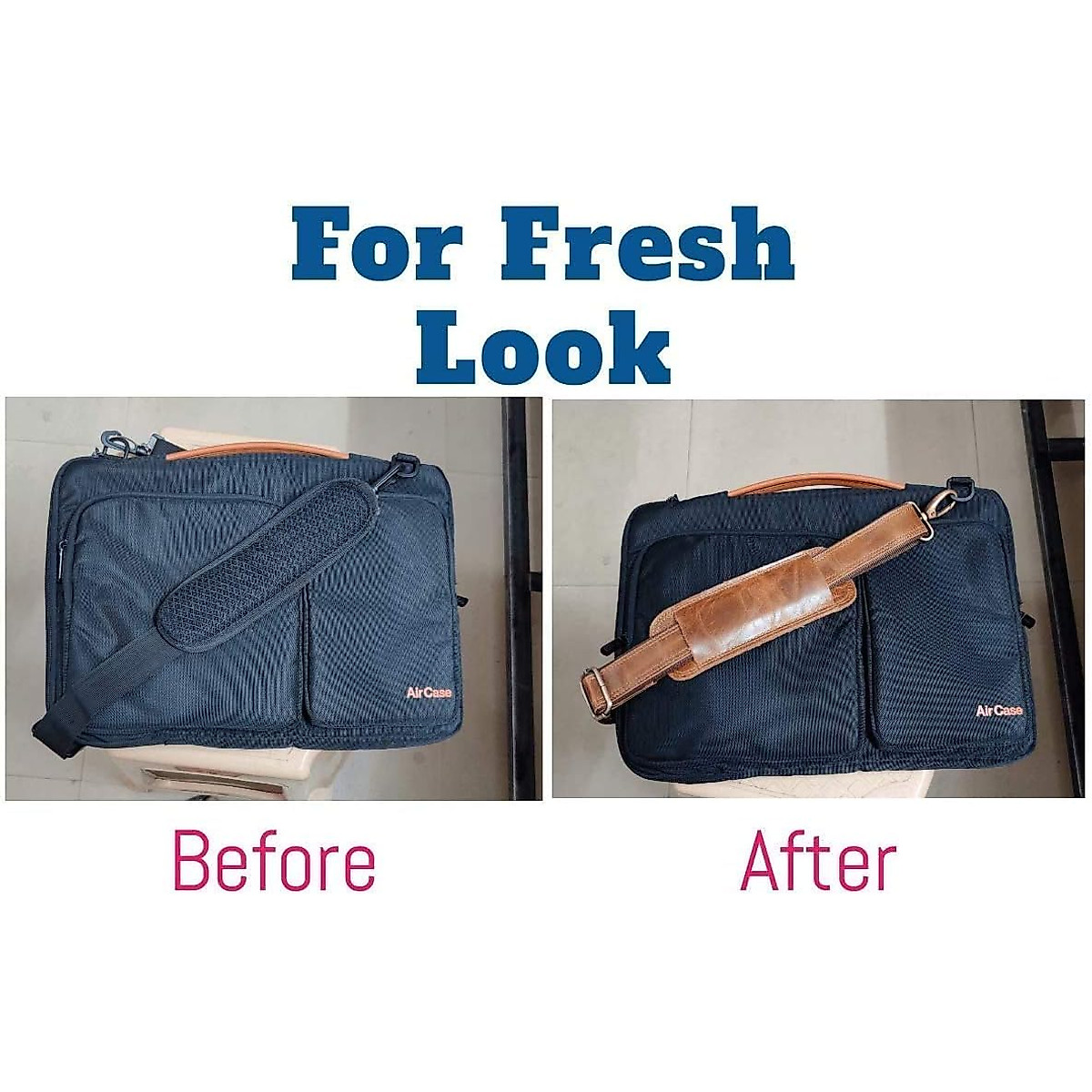 Hell Blues Bag Strap Replacement - Genuine Leather double layered with Brass Swivels ~ Adjustable Shoulder Strap for Messenger, Laptop, Camera, Travel Bags and More (CARAMEL BUFF)