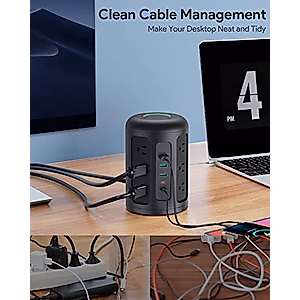 20W USB C Power Strip Tower with 12 AC Outlets, 1500J Surge Protectors, Charging Station for iPhone 14/13 Series, 5FT Extension Cord with Multiple outlets for Dorm Rooms, Home/Office Essentials, Black