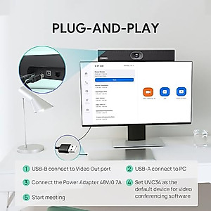 Yealink UVC34 4K Conference Room Camera System All-in-One Video Conferencing System, Auto Framing, 120° Wide Angle Webam with Microphone, Teams Certified Zoom Rooms Camera, PC Connected via USB-A