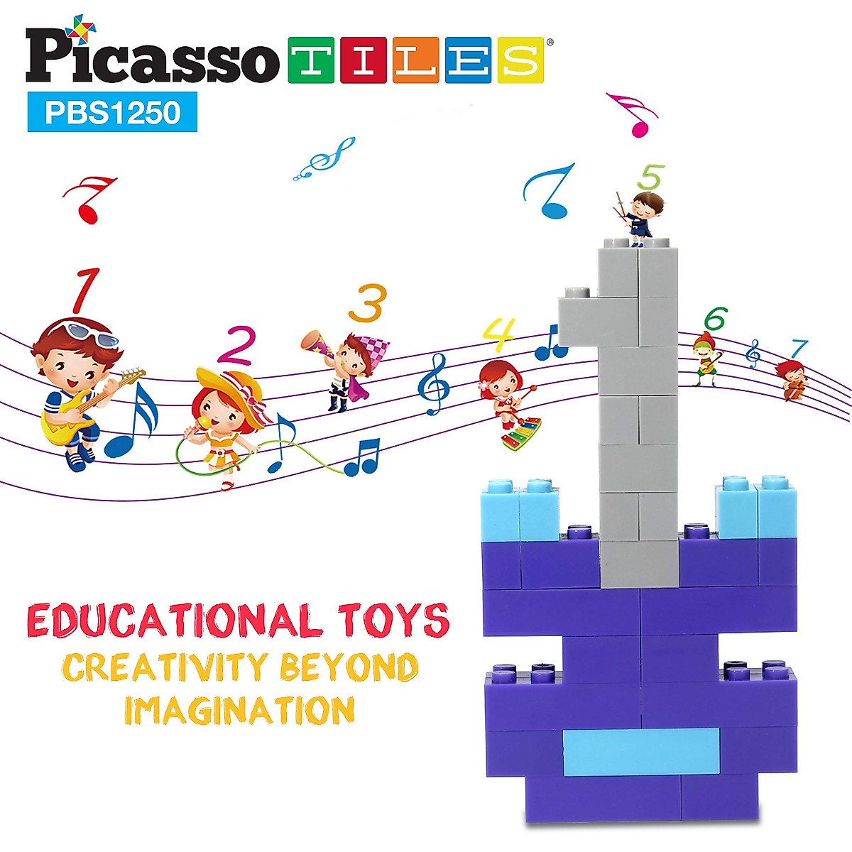 PicassoTiles 1250 PCs Educational Building Block Tiles Set Creative Shapes to Enhance Imaginative Play Unique Set to Characters and Numbers Learning STEM Toys Washable for Learning Education Ages 3+