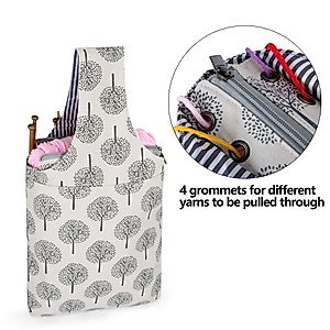 Teamoy Knitting Bag, Canvas Yarn Tote Project Bag for Knitting Needles, Yarn and Crochet Supplies, Perfect Size for Knitting on The Go, Tree