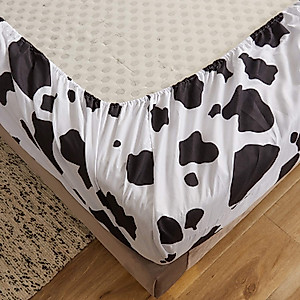 Mengersi Cow Kids Sheet Set Twin Size - Bed Sheets - Black White Cow Sheets - Deep Pockets - 1 Fitted Sheet, 1 Flat, 1 Pillow Case - 3 Piece