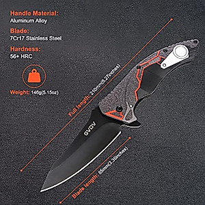 GVDV Pocket Knife with 7CR17 Steel, Assisted Opening Flipper Knife with Pocket Clip, Safety Lock, Folding Knife for Camping Hiking Fishing