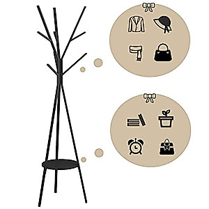 Coat Rack Hat Stand Free Standing Display Hall Tree Metal Hat Hanger Garment Storage Holder with 9 Hooks for Clothes Hats and Scarves in Black,17.72"Wx17.72"Dx70.87"H (Black)