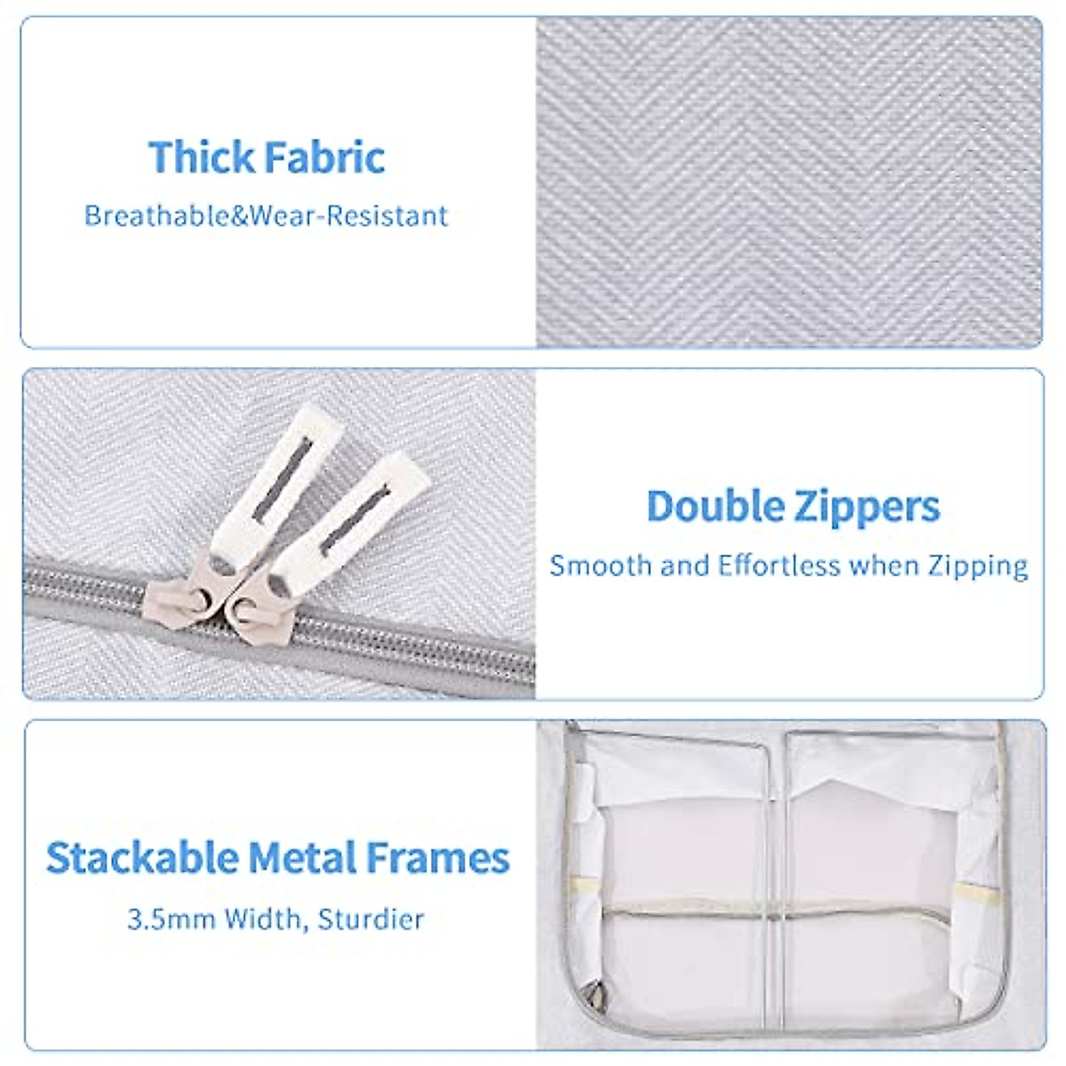 Foldable Clothes Storage Bins 2 Pack, Stackable Metal Frame Clothing Storage Box, Oxford Fabric Organizer Set with Clear Windows&Sturdy Carry Handles(22L,Light Grey)