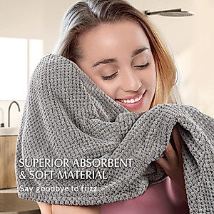 YFONG 3 Pack Large Microfiber Hair Towel Wrap, 30" x 10" Anti Frizz Quick Dry Hair Towels for Women Long, Curly, Thick Hair, Super Absorbent Hair Turban for Wet Hair (Grey, White, Camel)