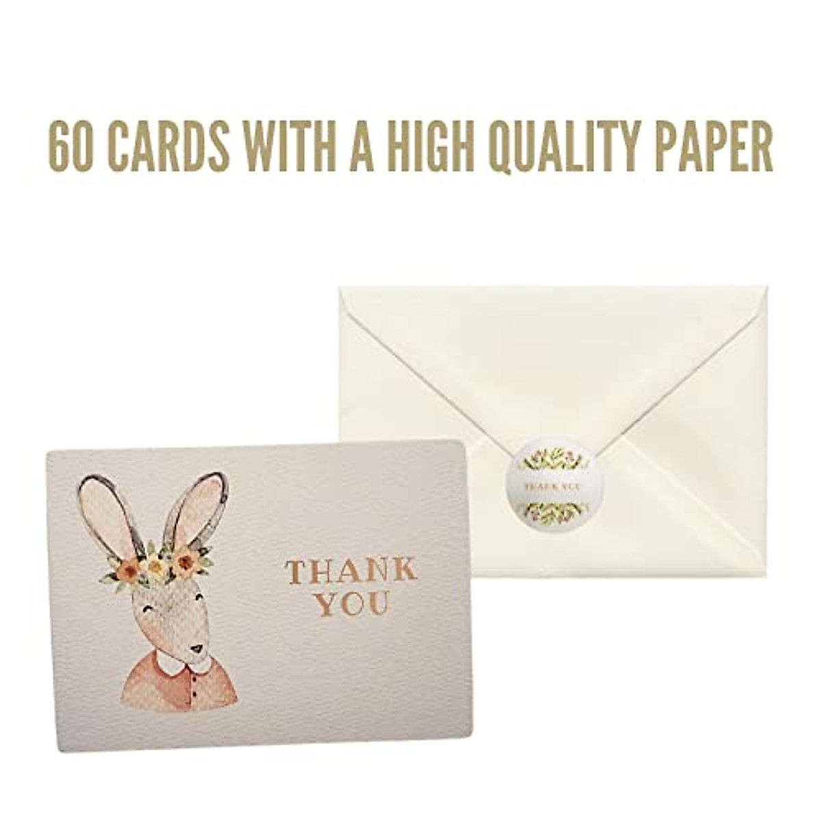 Generic Baby Shower Thank You Cards with Envelopes and Stickers, 60 Pieces, White, 4''x6''