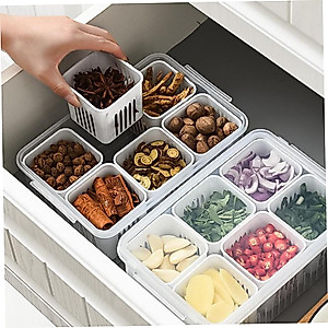 CurcKua Fridge Storage Containers Kitchen Scallion Storage Box 6-in-1 Snackle Box Container with Lid Plastic Reusable Fridge Vegie Fruit Food Fresh-Keeping Drain Box.