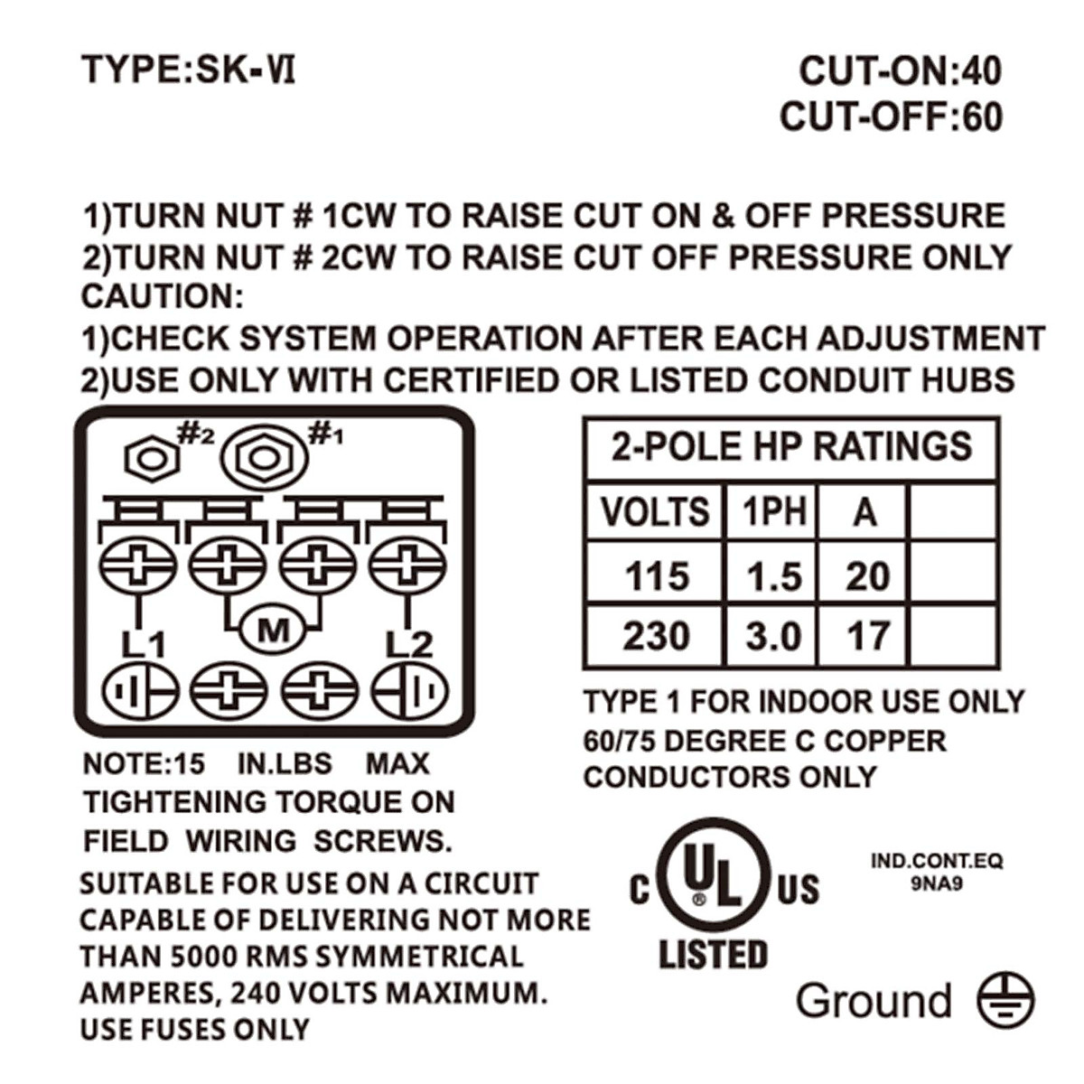 Solimeta Adjustable Air-Pump Pressure Switch 1/4"NPT Female, 40/60 psi Pressure Setting, Pressure Switch for Water Pump, Well Pressure Switch, Pump Pressure Switch