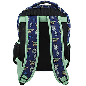 Disney Star Wars Mandalorian Baby Yoda Boy's Girl's Adult 16 Inch School Backpack (One Size, Blue/Green)
