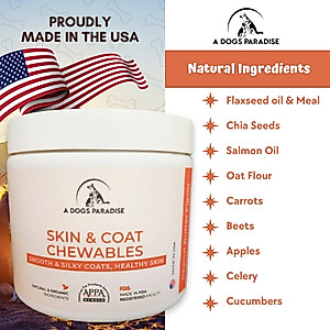 New Skin & Coat Chewables. Skin & Allergy Relief - Salmon Oil + EPA, DHA, 500mg of Omega 3. Healthier Skin, & Heart Health. Cold-Pressed, Made in The USA with All-Natural Organic Ingredients.