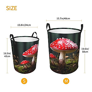 Laundry Basket Collapsible Red And White Mushroom Laundry Hamper Freestanding Clothes Hamper with Handles Washing Bin Foldable Clothes Hamper for Living Room, Bedroom