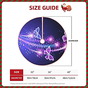 EVANEM 36" Christmas Tree Skirt Butterfly Purple Christmas Tree Decorations Linen Waterproof Xmas Tree Mat with Pom Pom Trim for Holiday Christmas Party Rustic Farmhouse Decorations