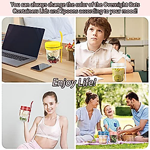 KITANIS Mason Jar Lids Wide Mouth,5 Pack Plastic Overnight Oats Jar Lids with Spoon and Holder, 3.4 inch Drinking Lids for Milk,Cereal,Fruit(Jars not Included)