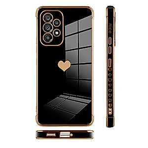 Bonoma Compatible with Samsung Galaxy A53 5G Case Love Heart Plating Electroplate Luxury Elegant Case Camera Protector Soft TPU Shockproof Protective Back Cover Galaxy A53 5G Case -Black