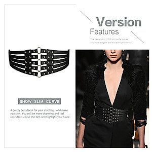 Fashion Women's PU Leather Wide Waist Belt Hollow Out Rivets Stretch Cinch Waistband