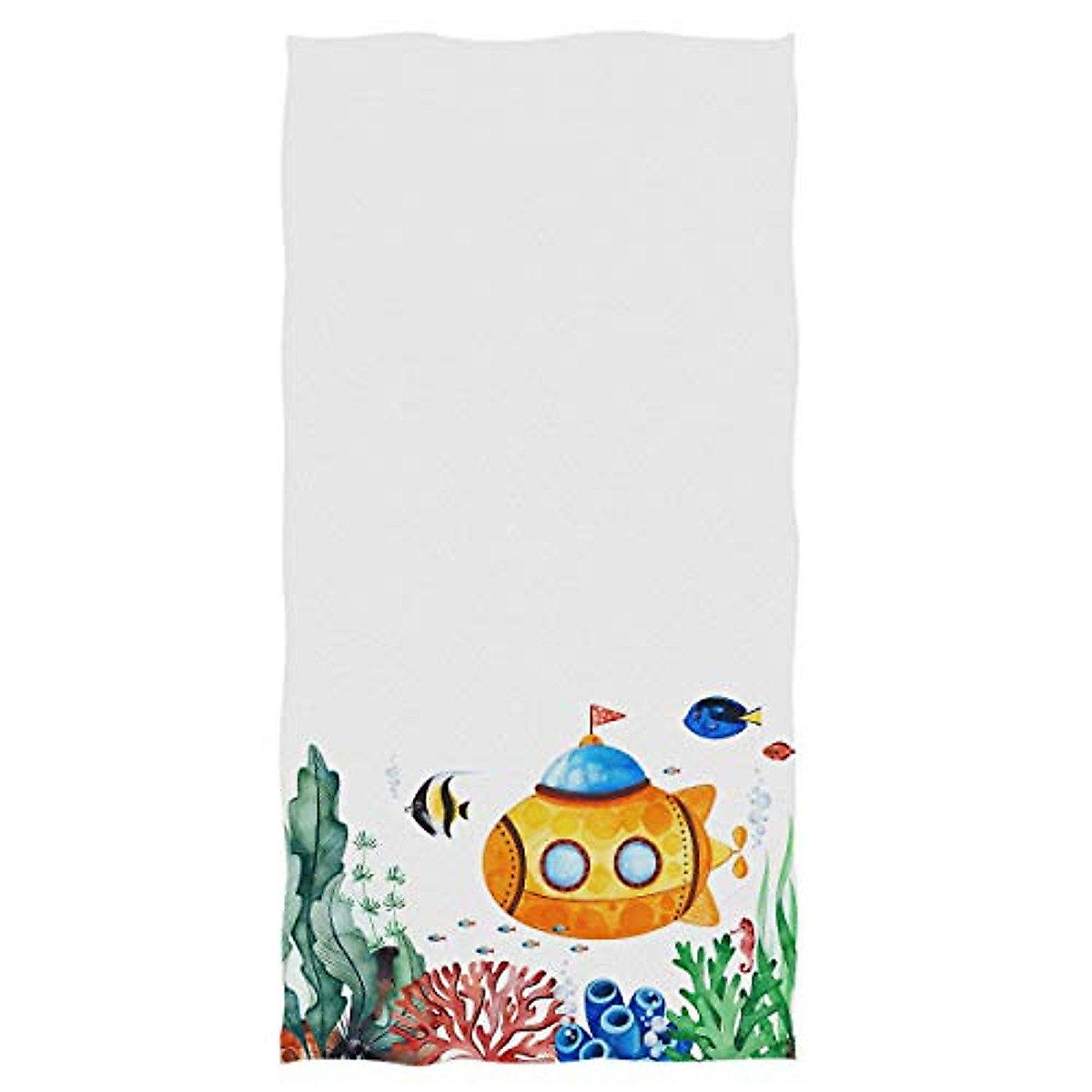 Pfrewn Cartoon Underwater Creatures Hand Towels 16x30 in, Corals Seaweeds Fish Seahorse Thin Bathroom Towel, Ultra Soft Highly Absorbent Small Bath Towel Bathroom Decor