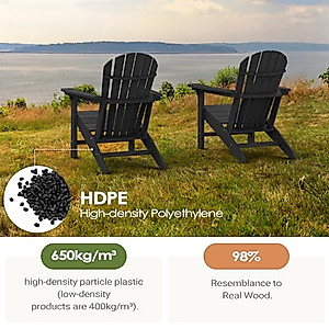 OTSUN Adirondack Chair, Large Lawn Chair Weather Resistance, 4 Steps Easy Assembly, Patio Chair for Fire Pit, Yard, Porch, Garden, Deck, Swimming Pool, Dark Black