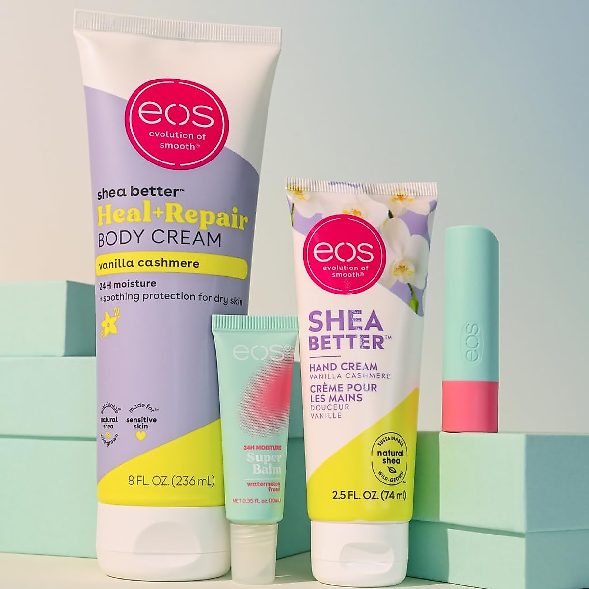 eos Holiday Skin Care Gift Set- Vanilla Cashmere Body & Hand Cream, Watermelon Frosé Lip Butter & Balm, Made for Sensitive Skin, 4-Pack