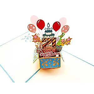iGifts And Cards Happy 21st Blue Birthday Party Box 3D Pop Up Greeting Card - Awesome Twenty-one, Cute, Congrats, Unique, Celebration, Feliz Cumpleaños, Balloons, Gift, Presents