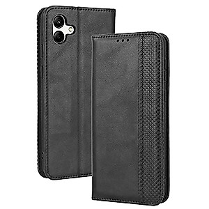for Samsung Galaxy A04 Magnetic Buckle Vintage Leather Case with Kickstand Card Holder Slot All-Round Protection Phone case Anti-Drop for Samsung A04 Galaxy A 04 (Black,Samsung Galaxy A04)