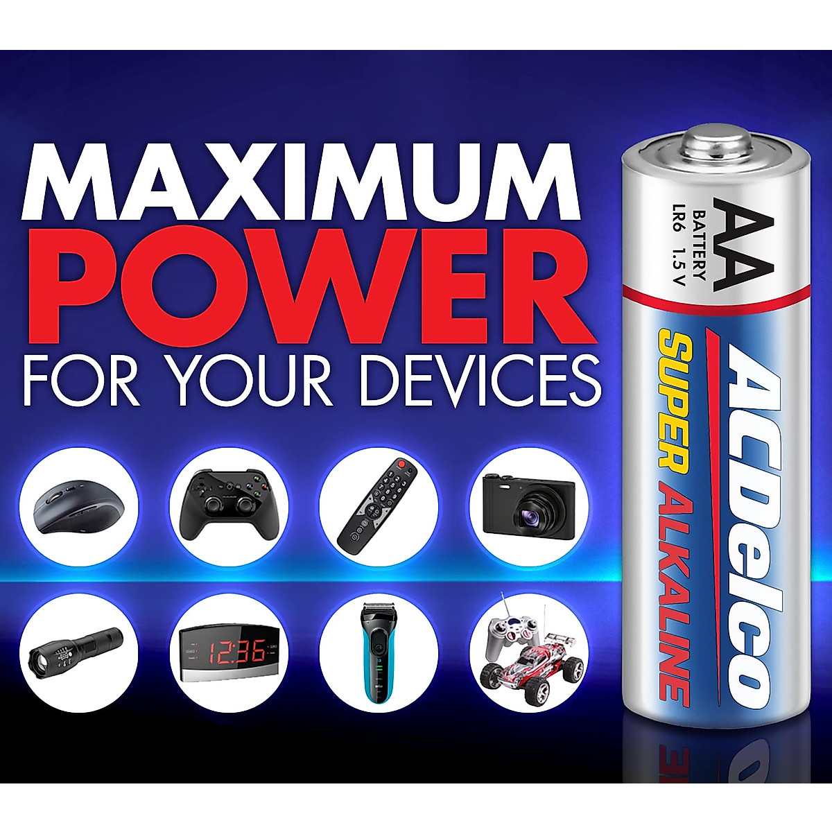 ACDelco 200-Count AA Batteries, Super Alkaline Battery, 10-Year Shelf Life, Reclosable Packaging