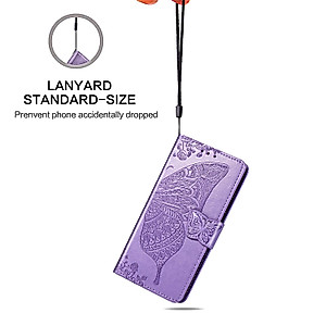 DAMONDY for BLU View4 B135DL Flip Case,Butterfly Embossed Flowers PU Leather Magnetic Flip Cover Stand Card Holders Hand Strap Wallet Purse Case for BLU View 4 B135DL -Light Purple