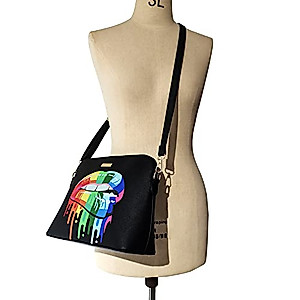 Satchel Bags for Women Fashion Handbag Leather Shoulder Bag Large Capacity Black Work Bag 2 PCS Set (Mouth)