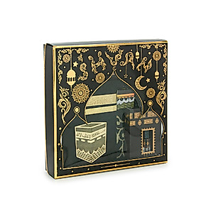 ihvan online Prayer Gift Set for Men & Women, Muslim Prayer Rug, Prayer Mat, Beads Taasbih, Velvet Covered Yaseen, Muslim Kufi Hat, Miswak, Islamic Gift Set for Ramadan & Eid, Black