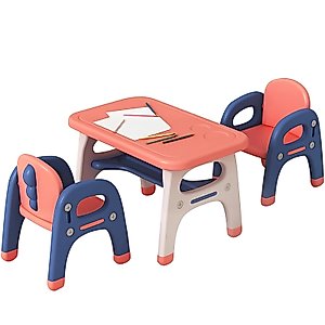 Kids Table and Chair Set, Activity Table for Kids with Storage Shelf Ideal for Preschool, Kindergarten, Easy to Clean,Durable and Drawing,Toddler Table and Chair Set(Coral red)