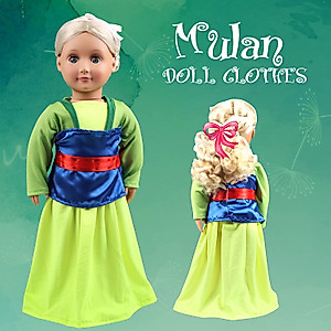 18 Inch Doll Clothes 6PCS Dress Set Includes Snow White, Jasmine, Elsa, Aurora,Merida and Mulan Fits 18 Inch American Doll Girl Princess Clothes